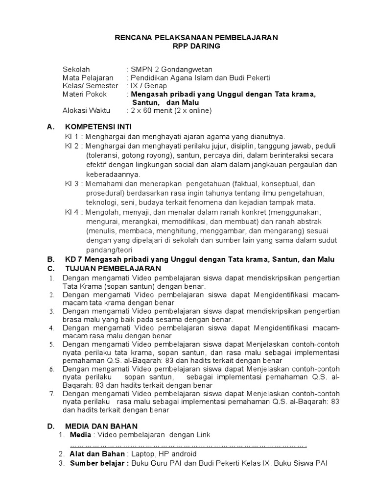 RPP Online Kls 9 Untut Lengkap | PDF | Karier & Perkembangan | Sains ...