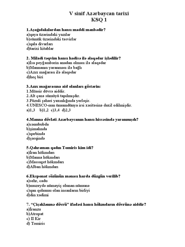 V Sinif Azərbaycan Tarixi | PDF