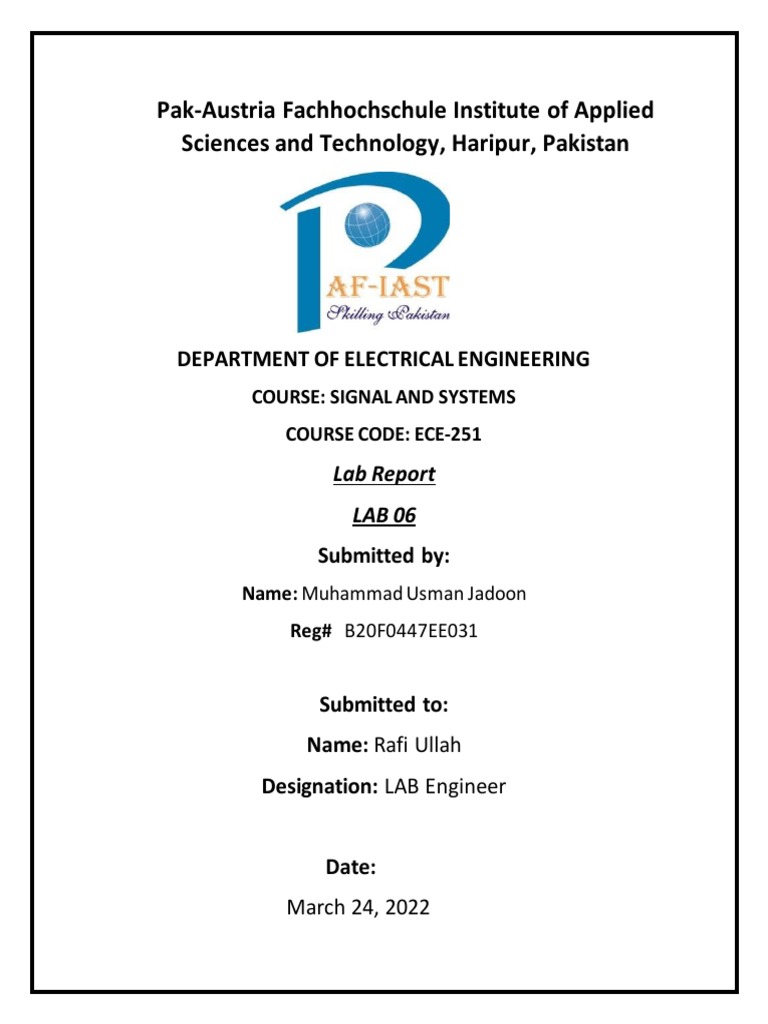 LAB 6 OPEN ENDED Usman Jadoon | PDF | Convolution | Electrical Engineering