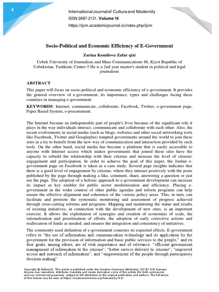 Socio-Political and Economic Efficiency of E-Government | PDF | E ...
