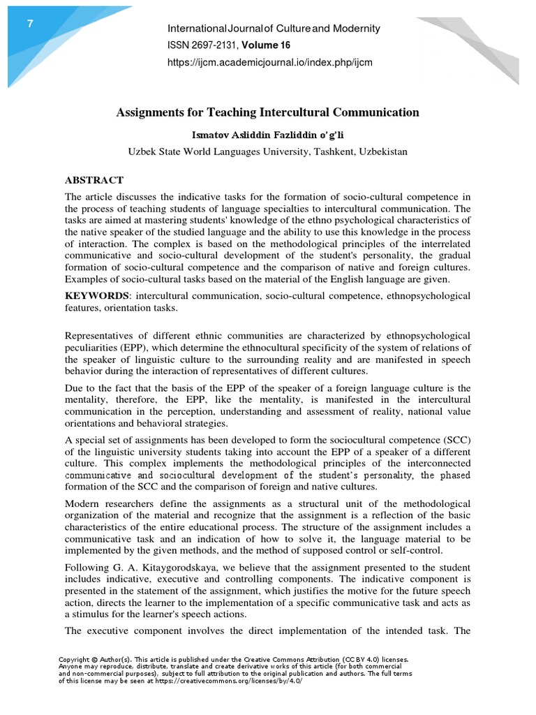 Assignments For Teaching Intercultural Communication | PDF | Cross ...
