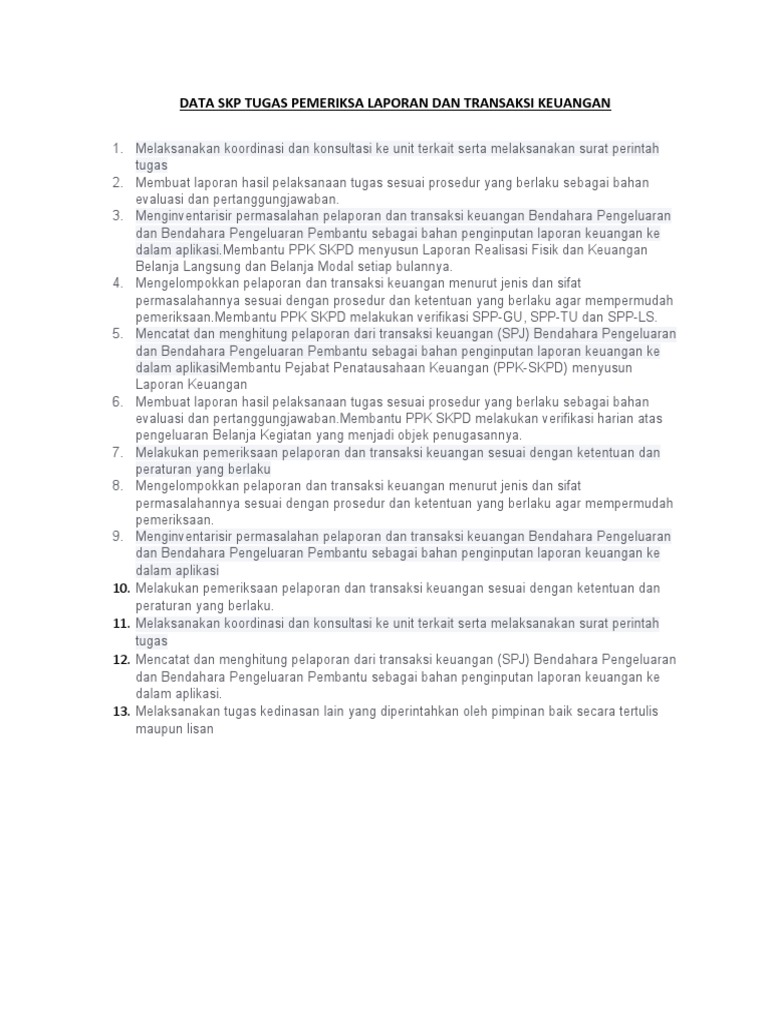 Data SKP Tugas Pemeriksa Laporan Dan Transaksi Keuangan | PDF