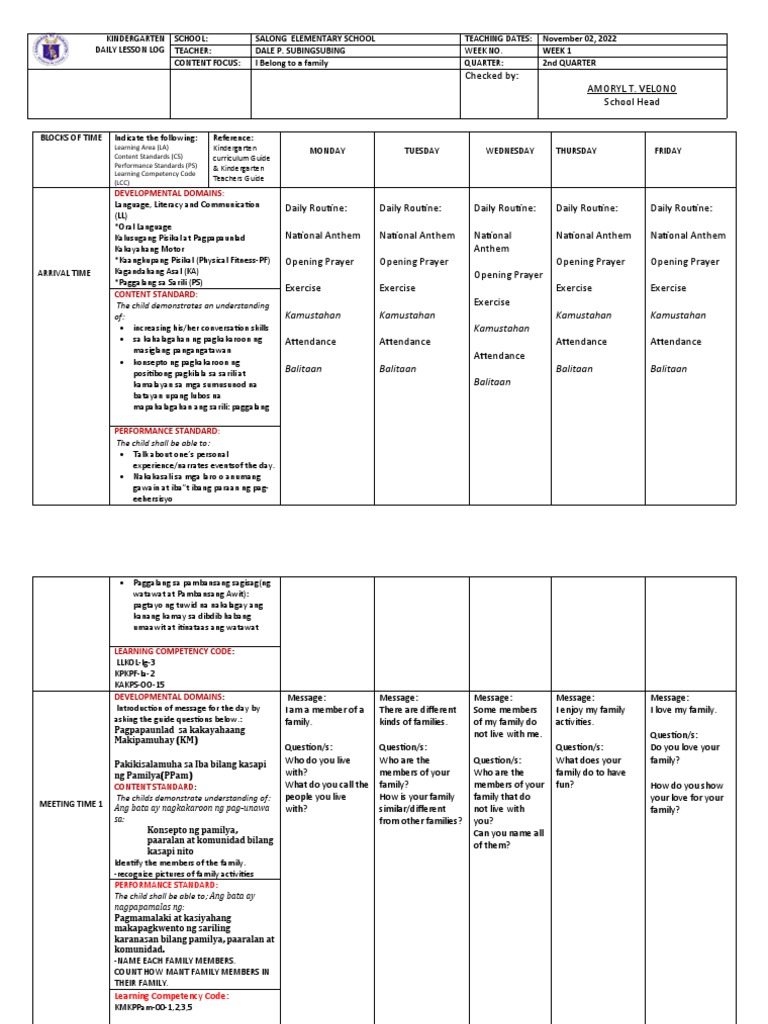 DLL-Kinder Week 11 | PDF | Teachers | Learning