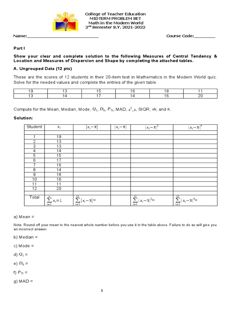 Math Midterm Problem Set Analysis | PDF | Statistical Significance | Statistics