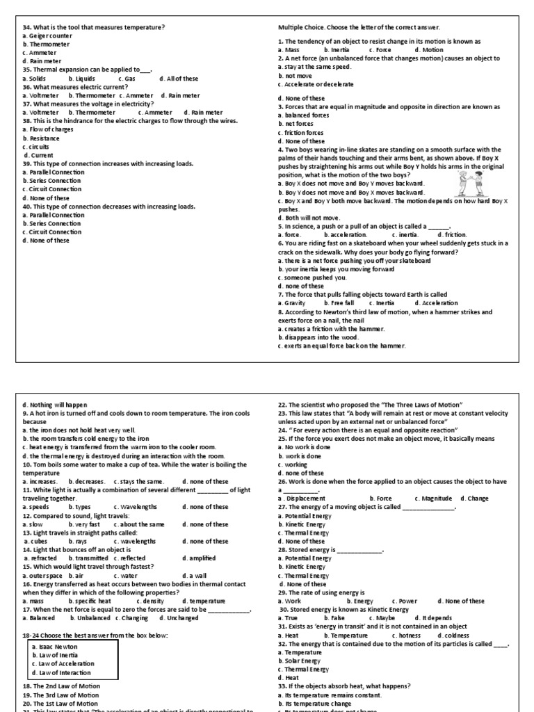 Science 8: Physics Exam Questions | PDF | Force | Newton's Laws Of Motion