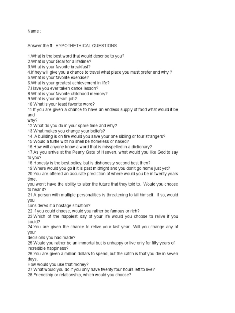 Engaging Hypothetical Questions List | PDF | Self-Improvement