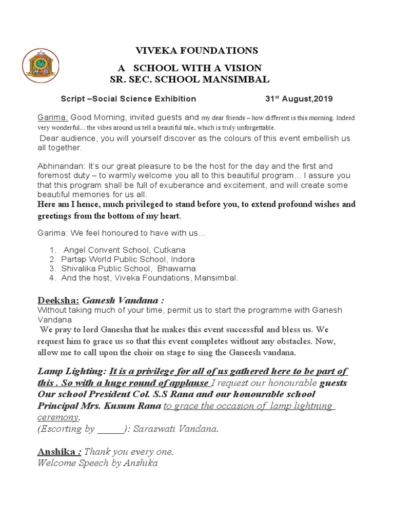 Script - Social Science Exhibition | PDF