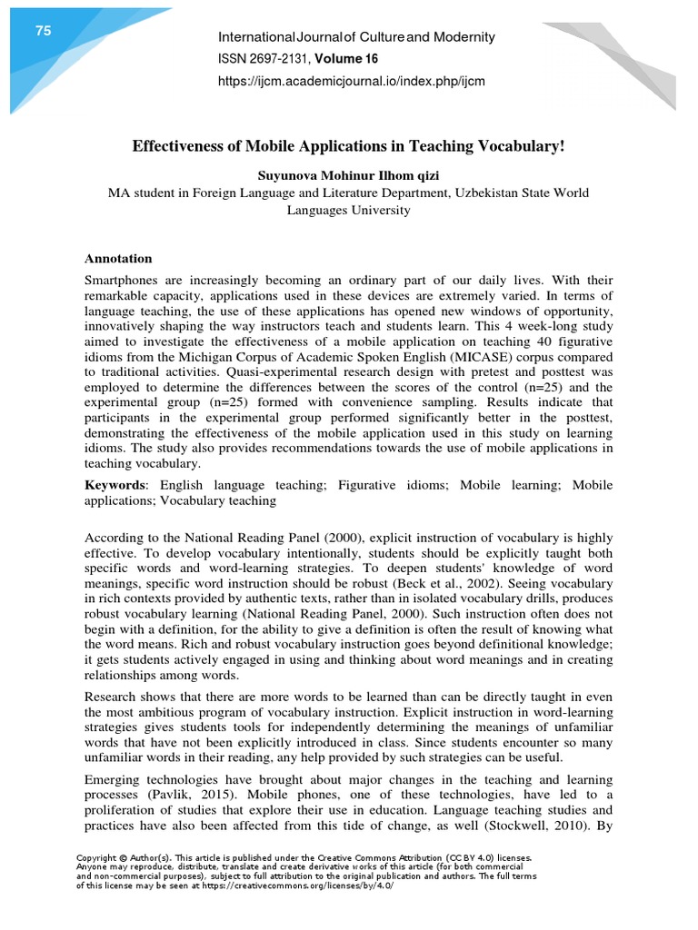 Effectiveness of Mobile Applications in Teaching Vocabulary! | PDF ...