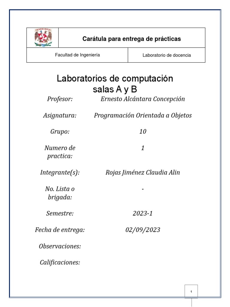 Laboratorios de Computación Salasayb: Carátula para Entrega de Prácticas | PDF