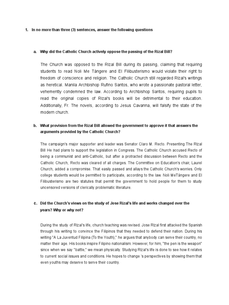 01 Quiz 1A ARG Rizals Life and Works | PDF | Catholic Church | Philippines
