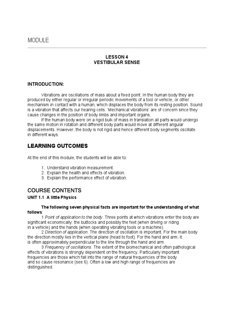 Ims Lesson 4 Vestibular Sense | PDF