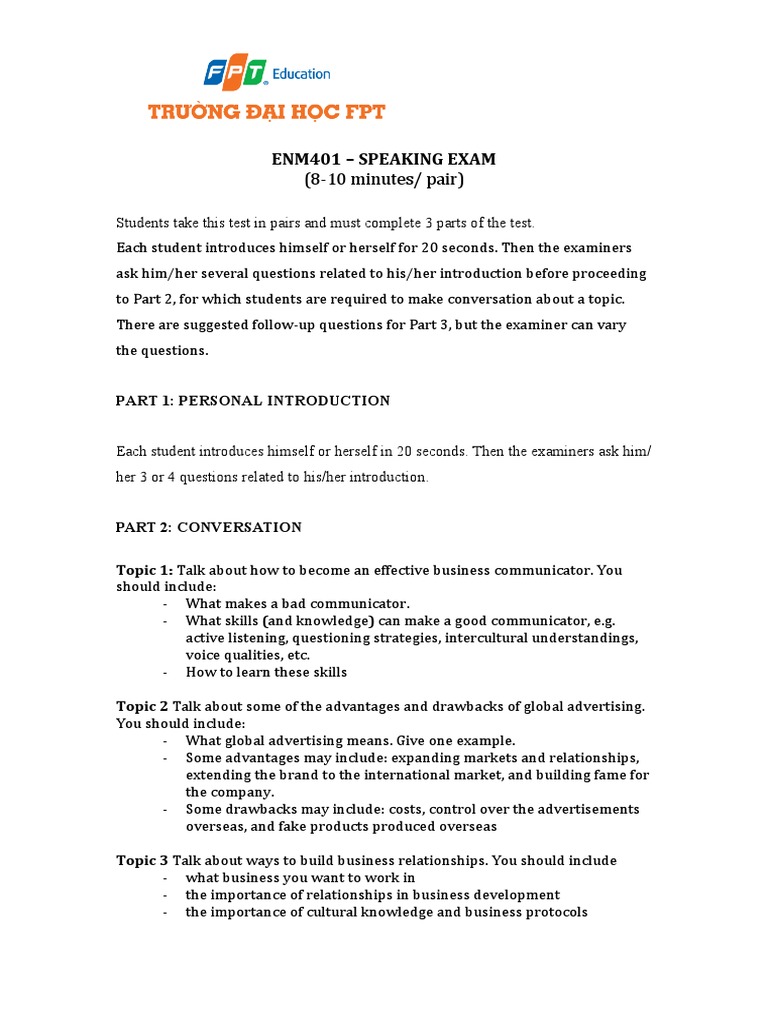 ENM401 Speaking Examination SV | PDF | Test (Assessment) | Risk