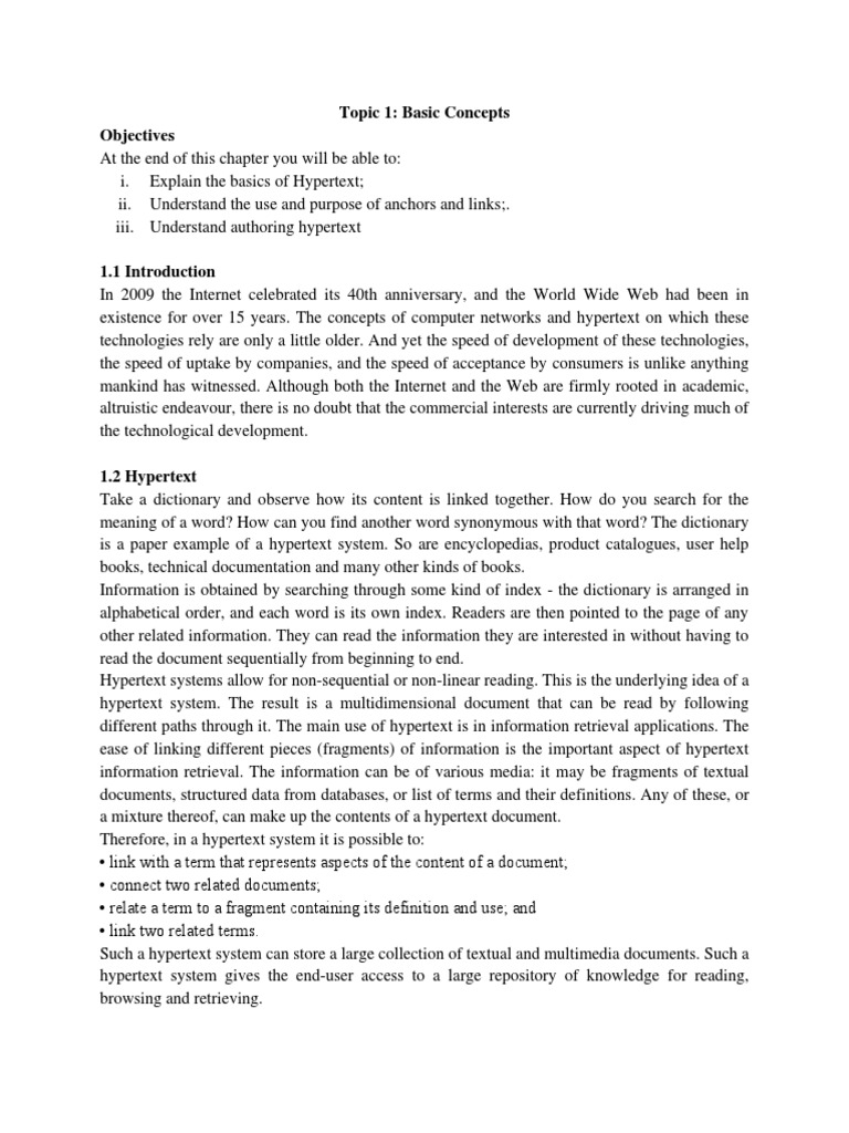 Topic 1 Basic Concepts | PDF | Hyperlink | Hypertext Topic 1 Basic Concepts | PDF | Hyperlink | Hypertext