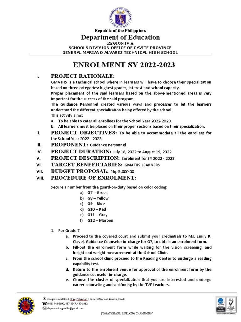 Project Proposal - Enrolment 2022 2023 | PDF