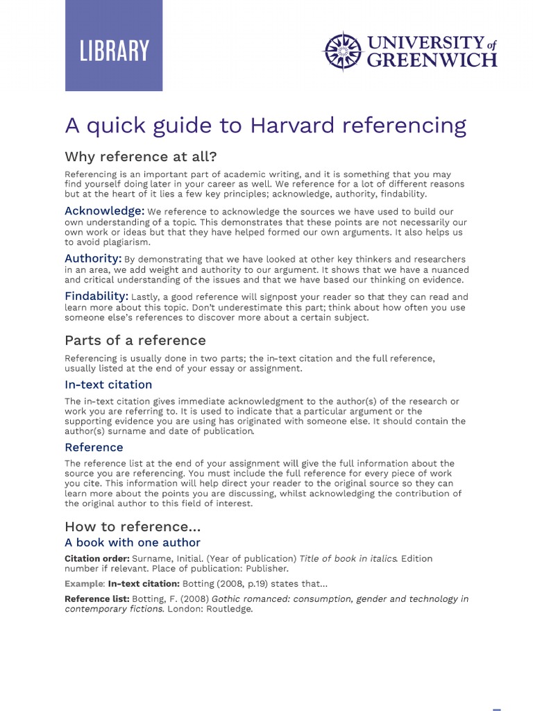 Quick Guide To Harvard Referencing | PDF