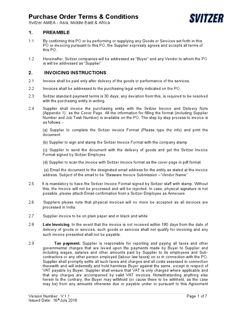 Purchase Order Delivery Terms | PDF | Arbitration | Invoice