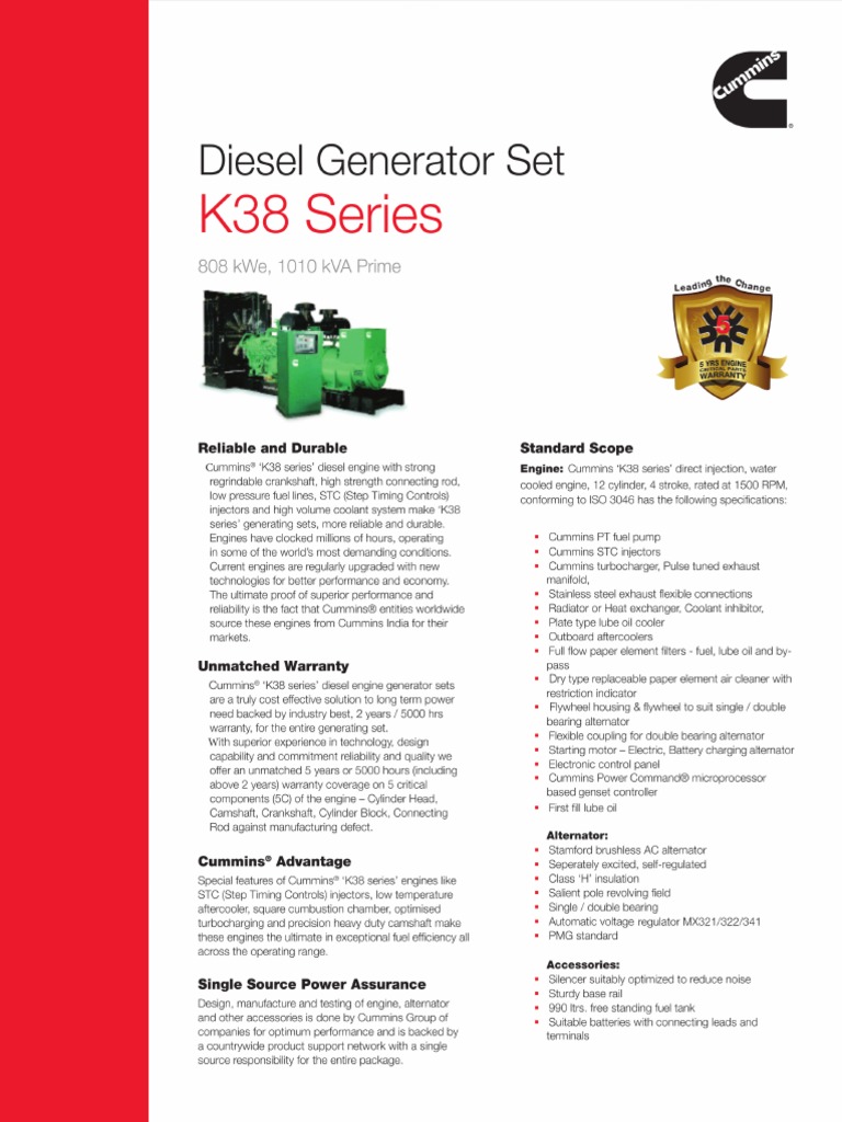 Technical Catalog - 1010kVA - KTA38-G5 | PDF