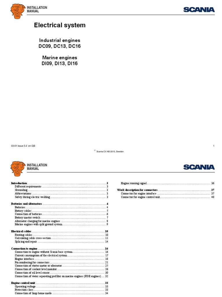 Scania DC09, DC13, DC16 Industrial Engines - Electrical System ...