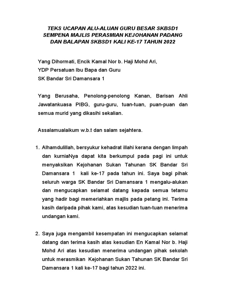 Teks Ucapan Aluan GB Kot | PDF