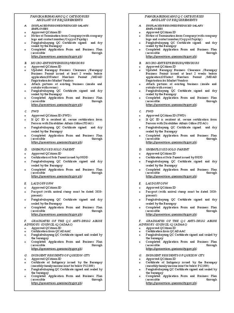 Pangkabuhayang QC Categories and Checklist | PDF | Home & Garden
