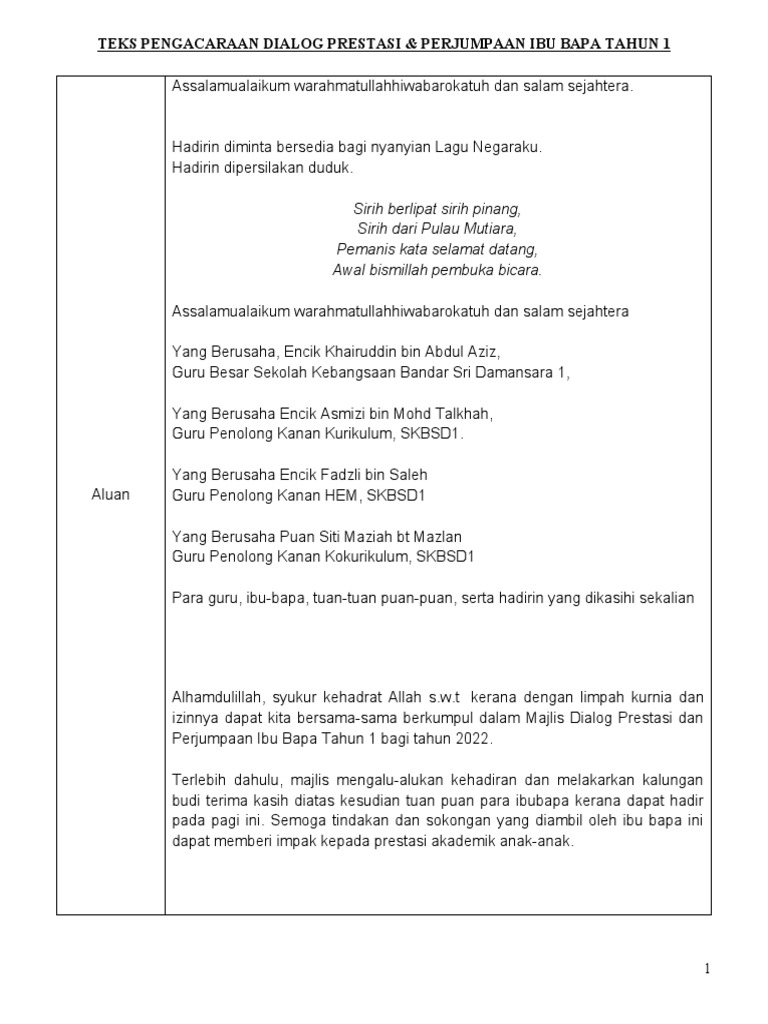 Emcee Dialog Prestasi Year 1 | PDF