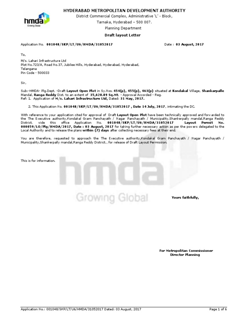 Approval of Draft Layout for Residential Plots in Kondakal Village ...
