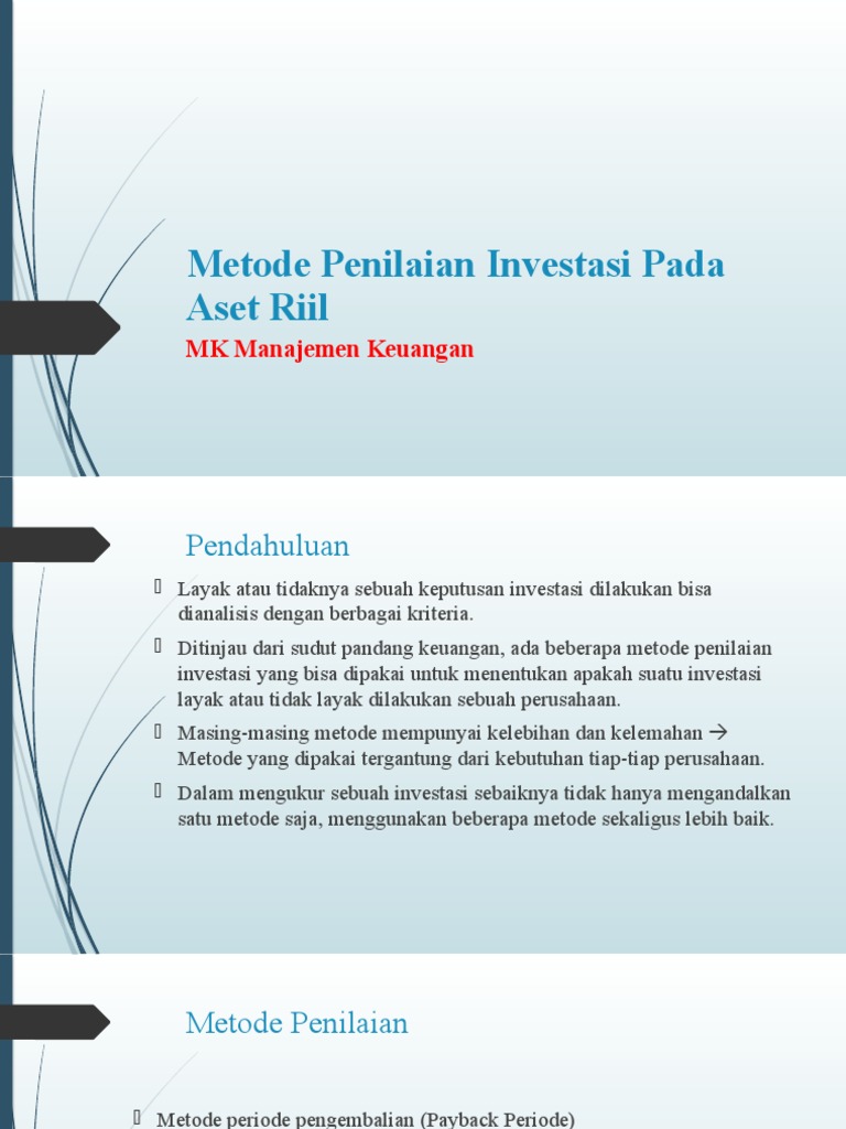 11 Metode Penilaian Investasi Pada Aset Riil | PDF