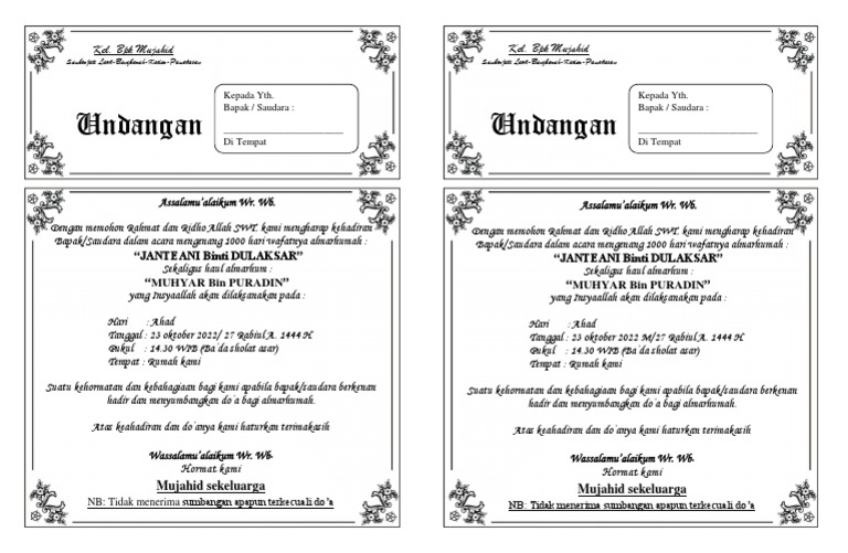Undangan Tahlil 1000 Hari Print | PDF