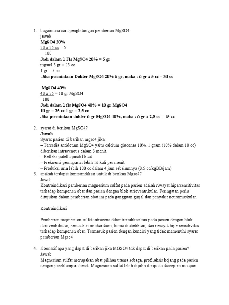 Bagaimana Cara Penghitungan Pemberian MgSO4 | PDF