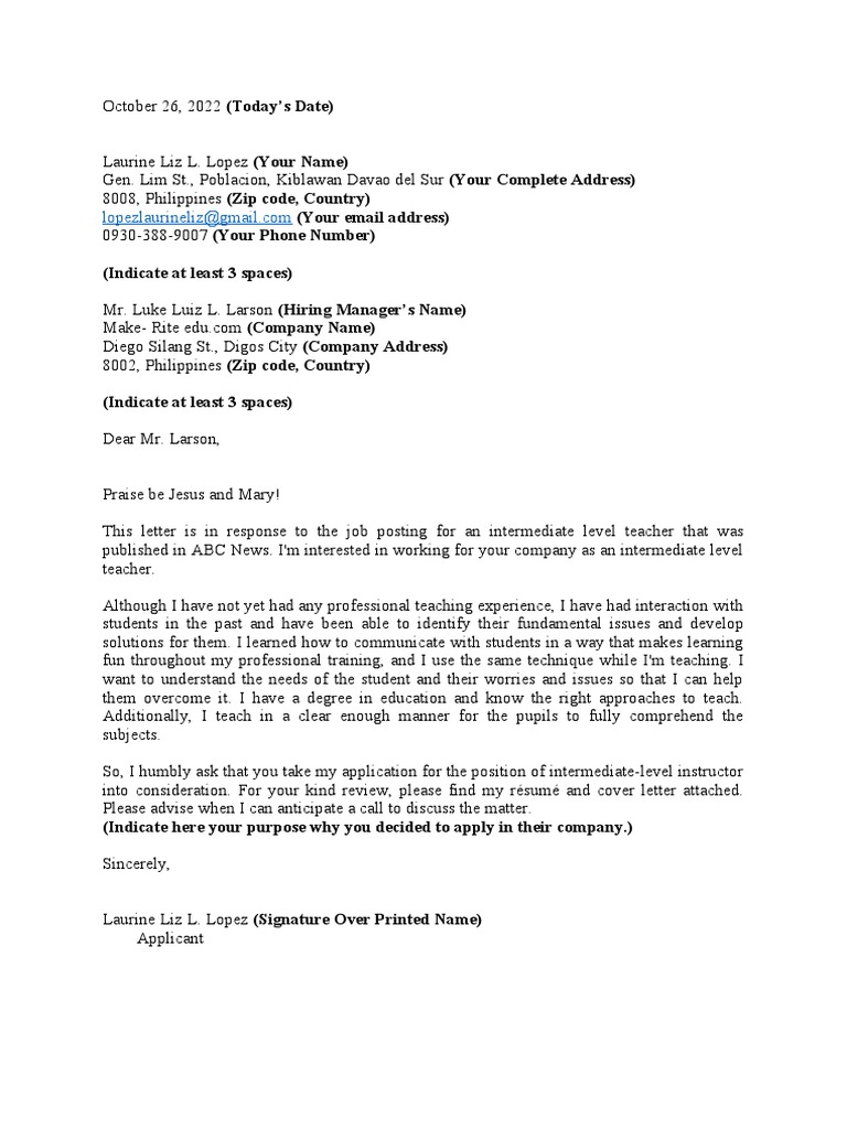 Sample Application Letter | PDF