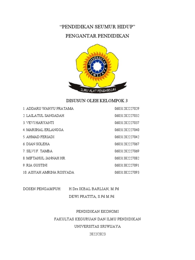 PENDIDIKAN SEUMUR HIDUP Pengantar Pendidikan3 | PDF