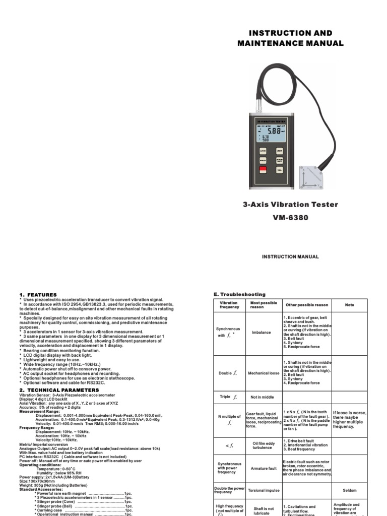 Vibration Tester Vm 6380 Pdf Machines Electric Motor