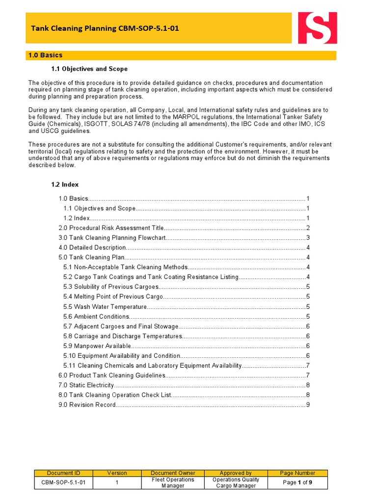 CBM SOP 5.1 01 Tank Cleaning Planning | PDF | Ships | Water
