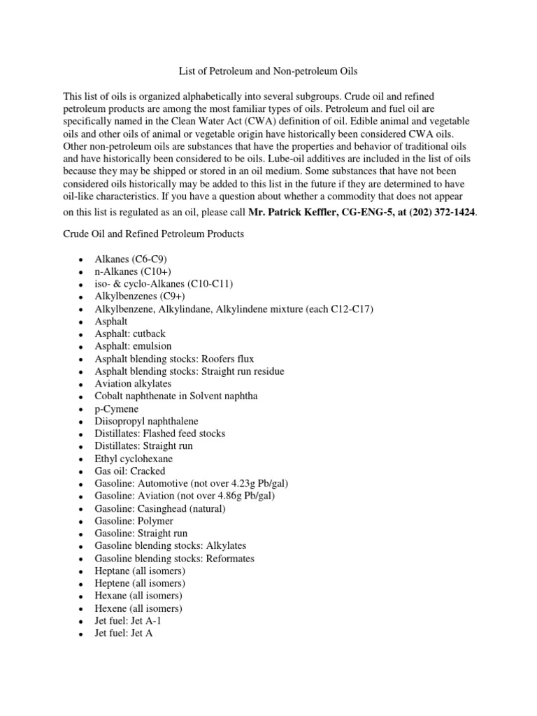 OPA 90 List of Oils | PDF | Vegetable Oil | Oil