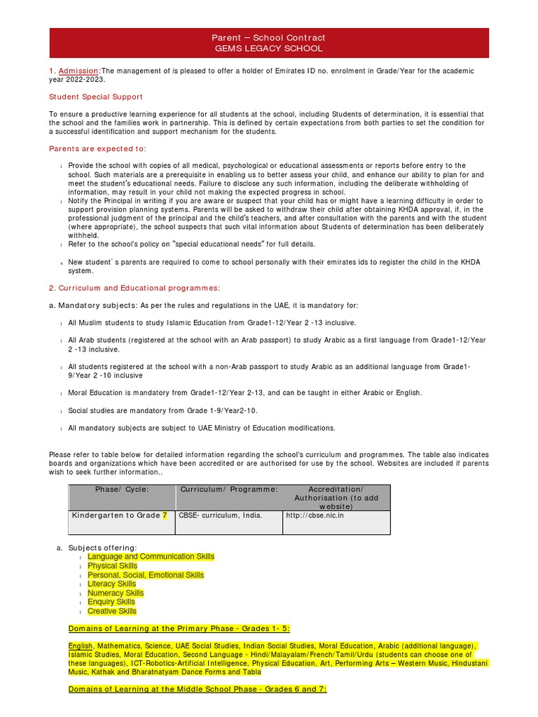 GEMS Legacy School Admission & Curriculum Guide | PDF | Educational ...