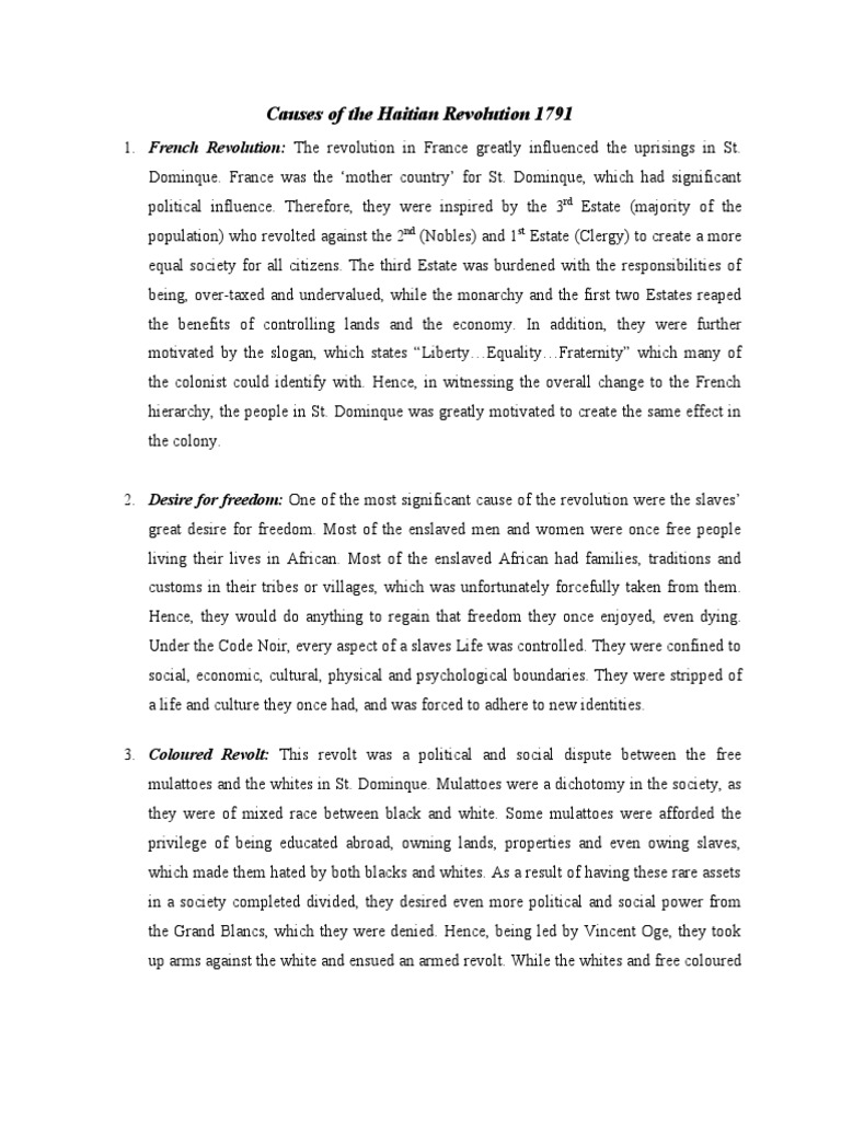 Causes of The Haitian Revolution 1791 | PDF | Politics | History