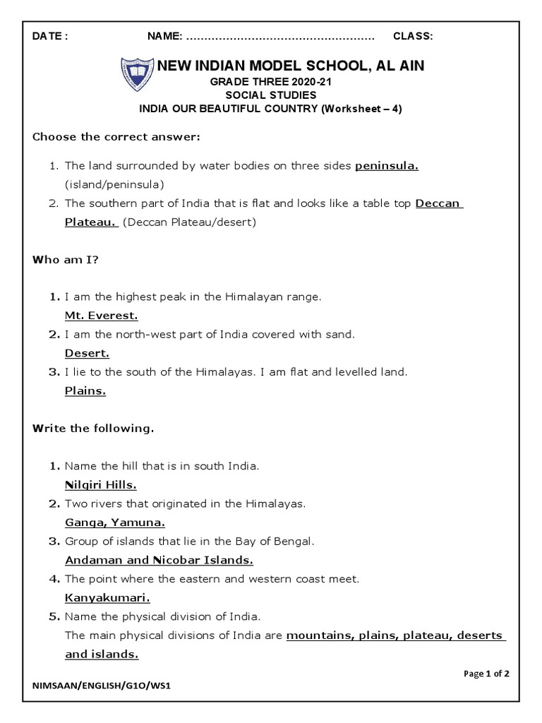 India: Our Beautiful Country Worksheet | PDF | Himalayas | South India