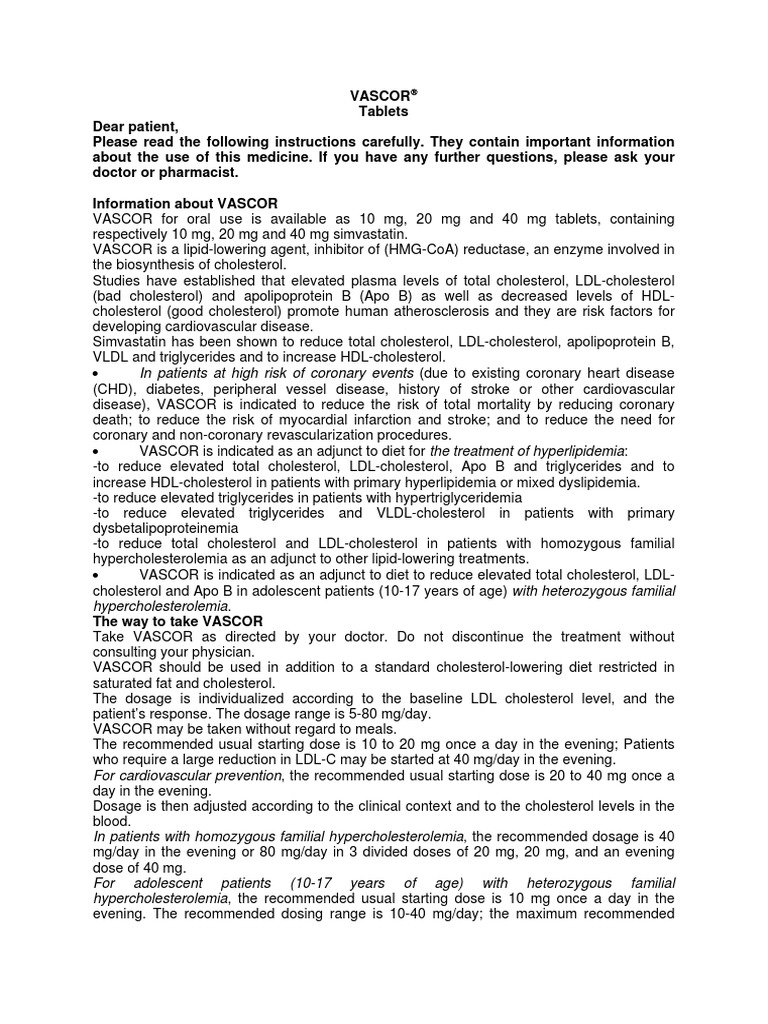VASCOR | PDF | Low Density Lipoprotein | Cholesterol