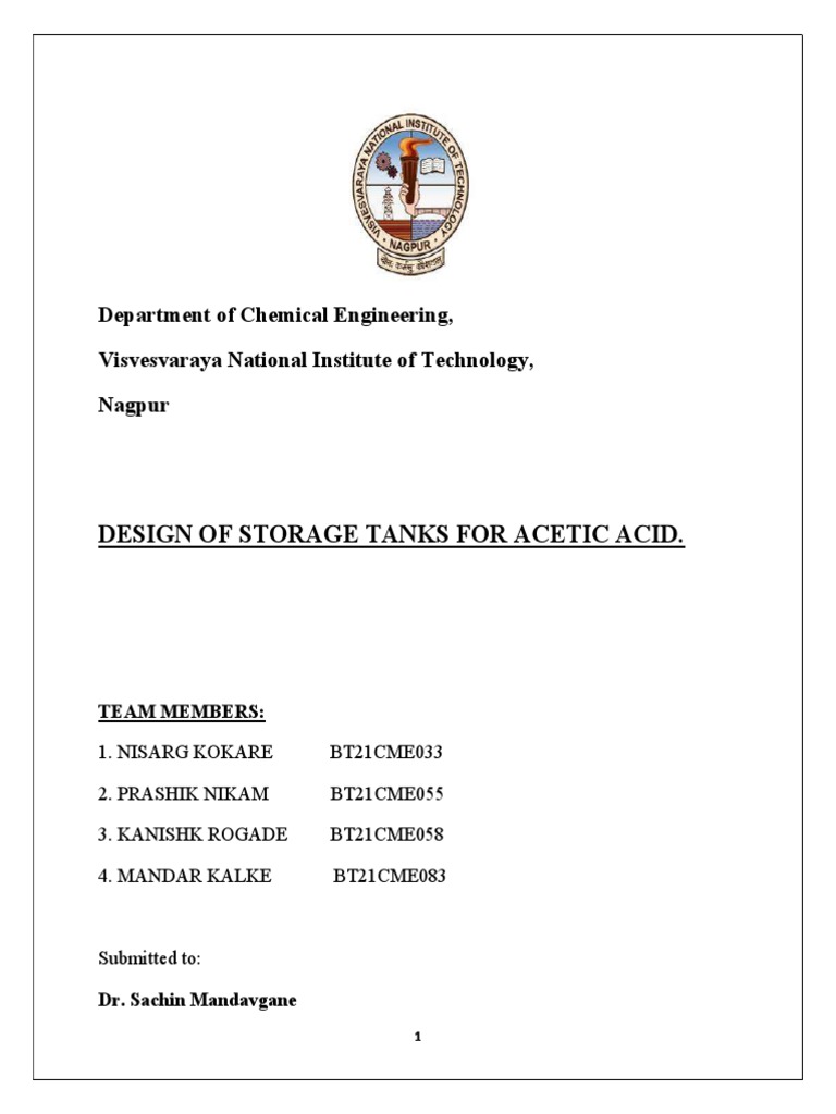 Design of Storage Tank For Acetic Acid | PDF | Acetic Acid | Catalysis