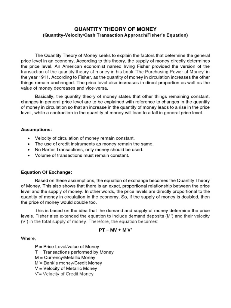 4 Quantity THeory of Money | PDF | Money | Quantity Theory Of Money