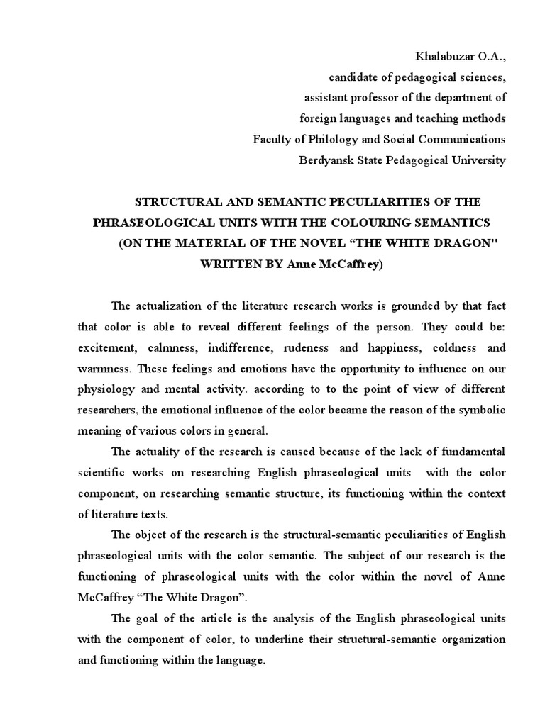 Khalabuzar o Structural and Semantic Peculiarities of The Phraseological Units With The ...
