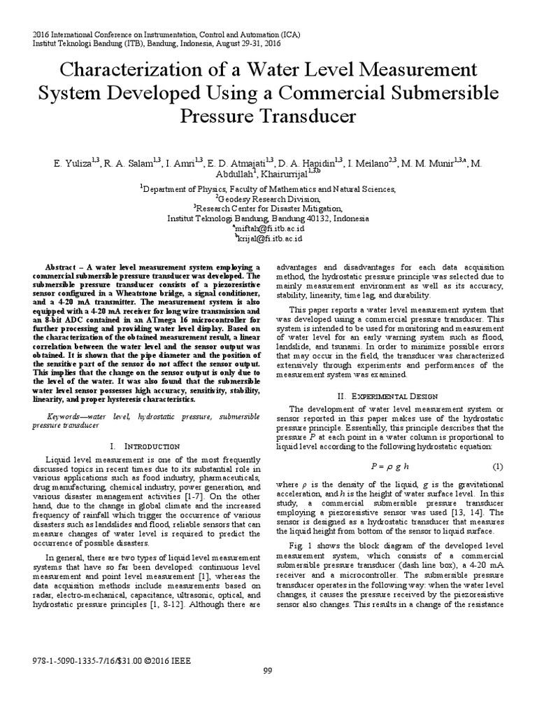 2016 Characterization Of A Water Level Measurement Pdf Sensor Hysteresis