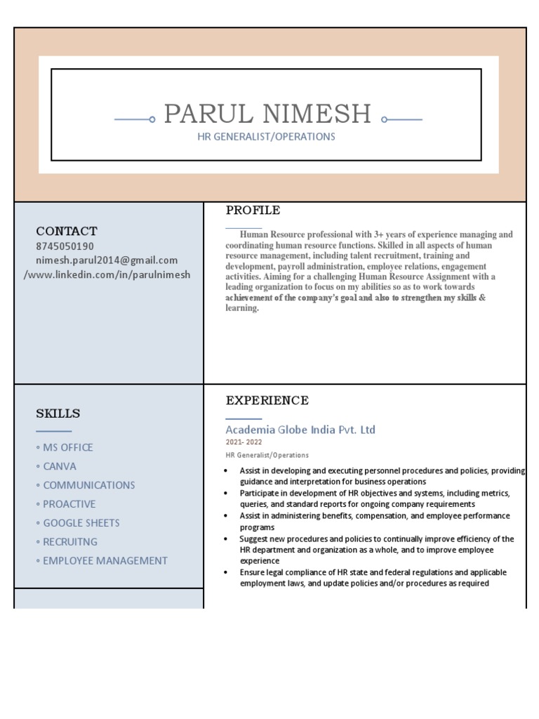 Parul Nimesh Resume | PDF | Human Resources | Human Resource Management