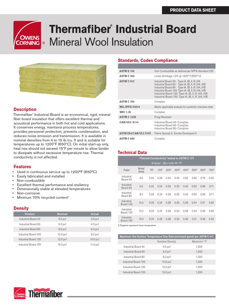 Thermafiber Industrial Board Data Sheet | PDF | Thermal Insulation ...