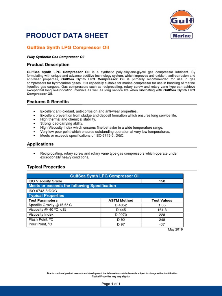 GulfSea Synth LPG Compressor Oil Data | PDF | Liquefied Petroleum Gas ...