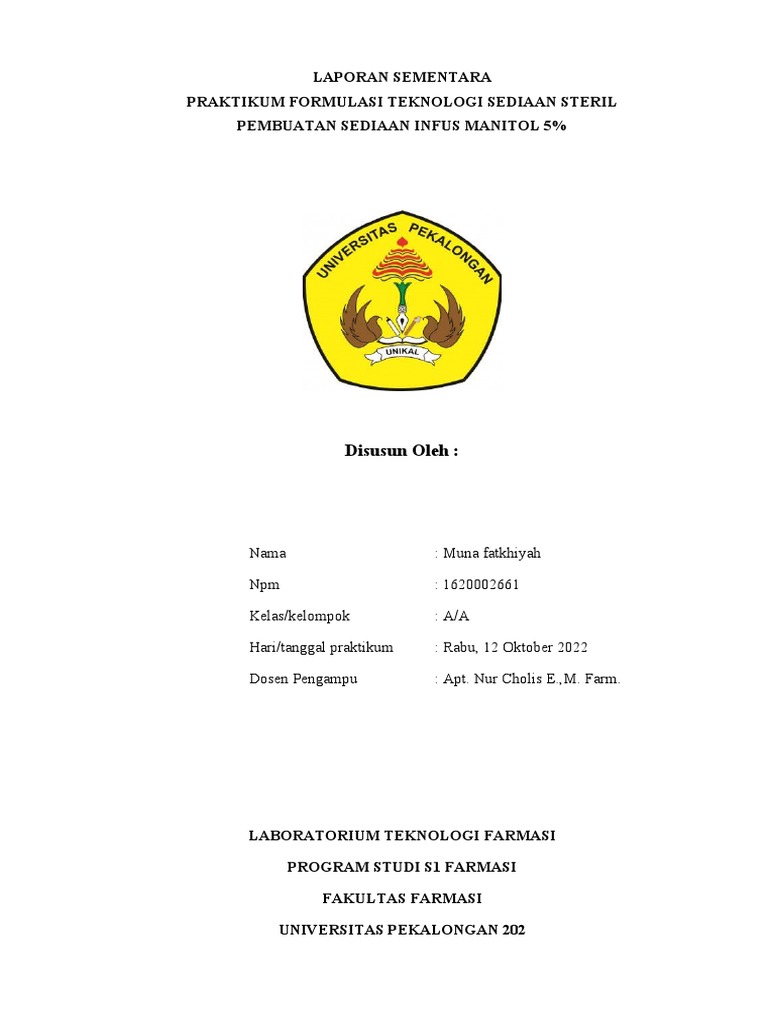 Formulasi Infus Manitol 5% Steril | PDF | Sains & Matematika