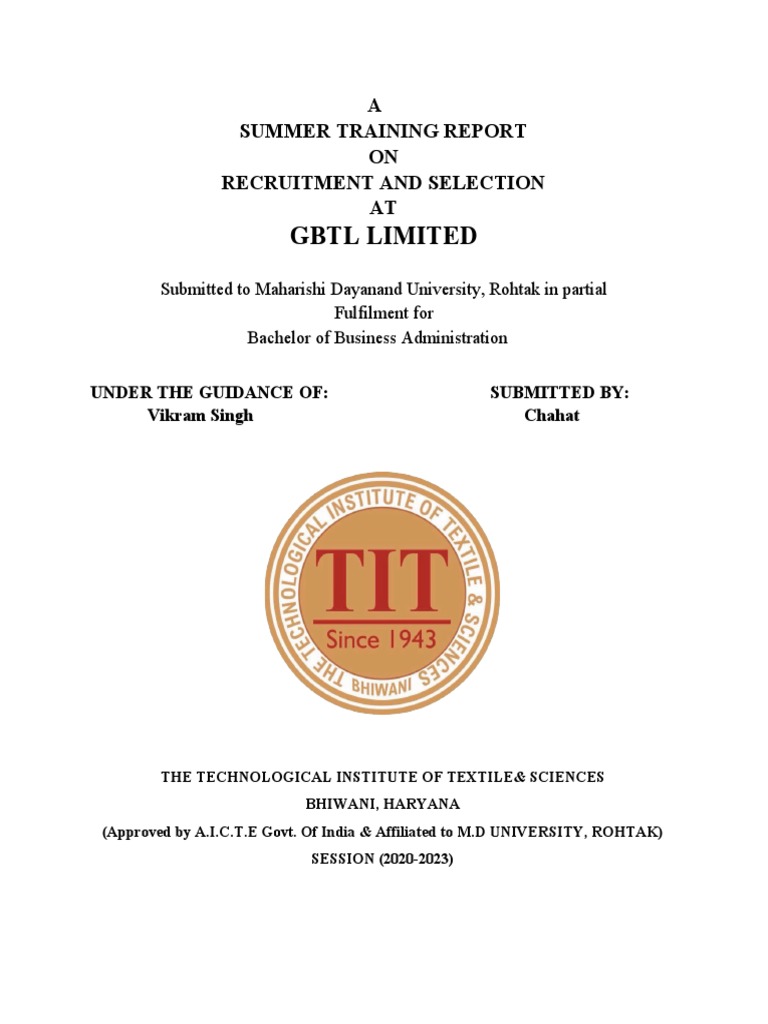 GBTL Limited: A Summer Training Report ON Recruitment and Selection AT | PDF | Recruitment ...