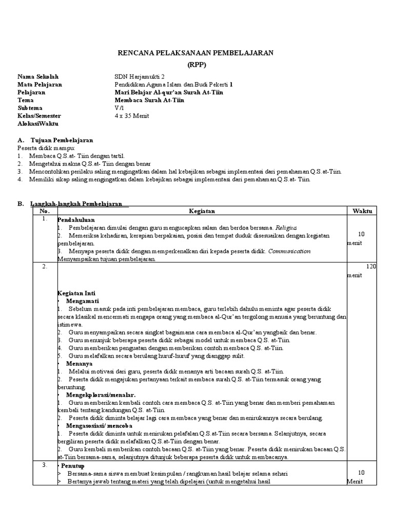 RPP Pai Kelas 5 Semester 1 TP 2022 | PDF | Karier & Perkembangan | Seni ...