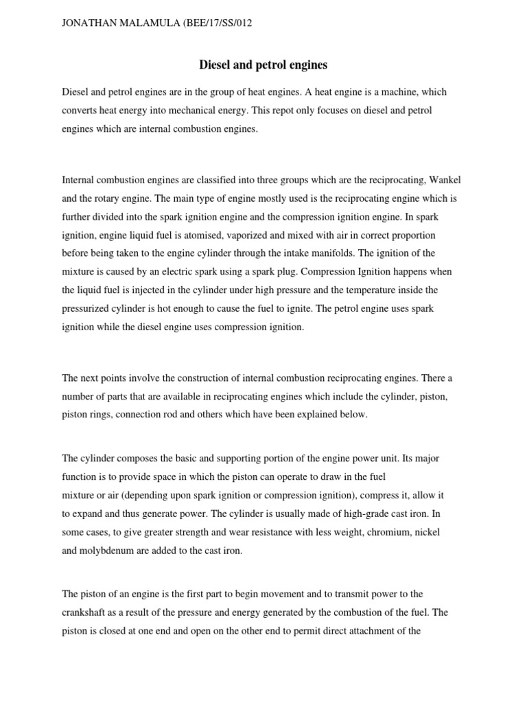 Diesel and Petrol Engines Report | PDF | Internal Combustion Engine ...