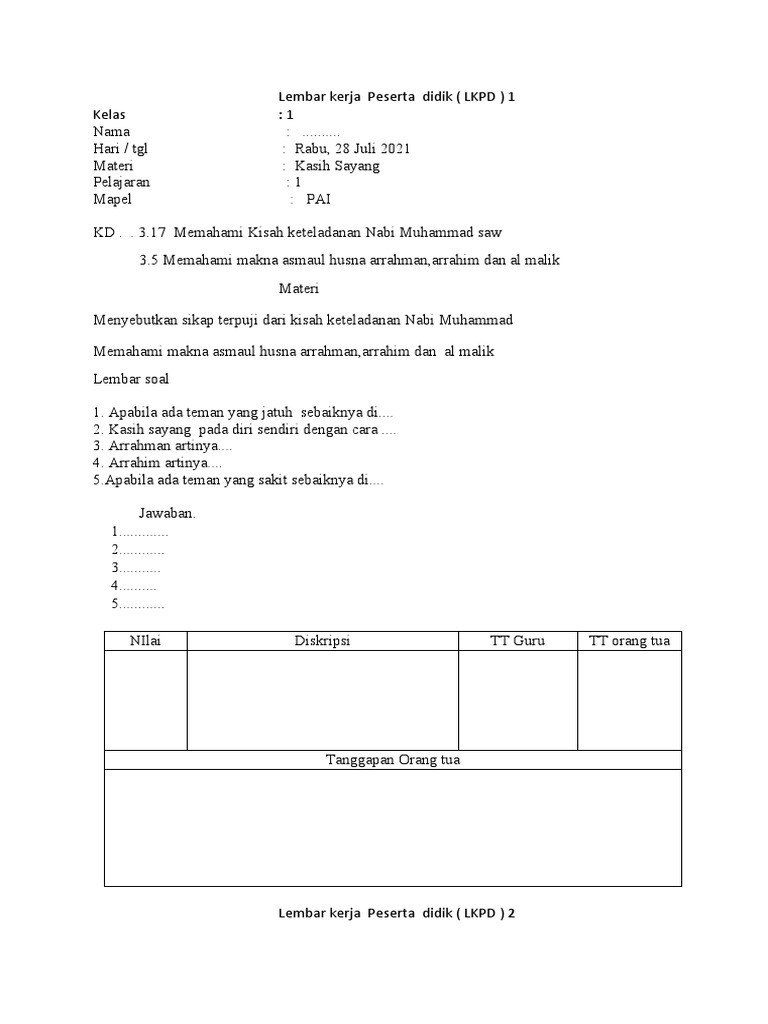 LKPD KLS 1 | PDF